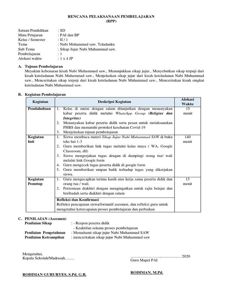 RPP Daring Pai Kelas 2 Semester 1 2 | PDF