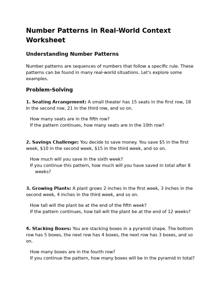 Real-World Number Patterns Worksheet | PDF