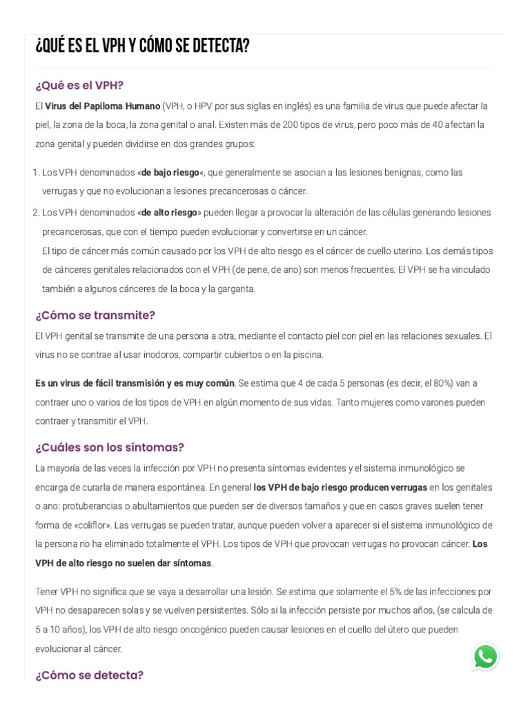 ¿Qué Es El VPH y Cómo Se Detecta - Fundación Huésped | PDF | Cáncer ...
