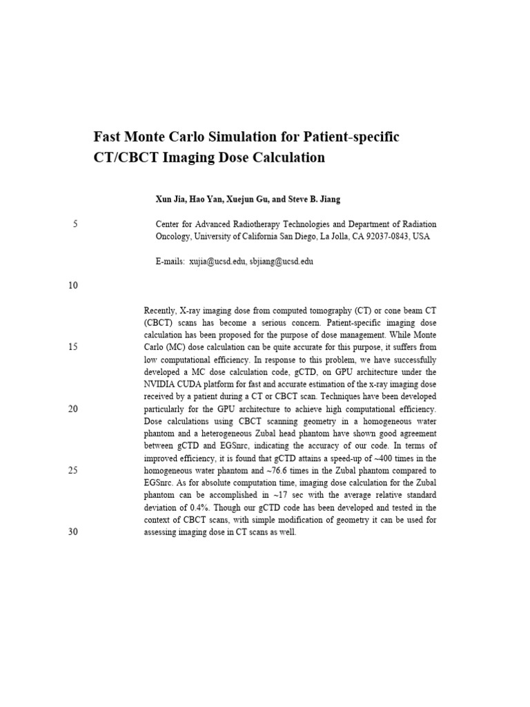 Fast Monte Carlo Simulation For Patient-Specific CT CBCT Imaging Dose Calculation | PDF | Ct ...