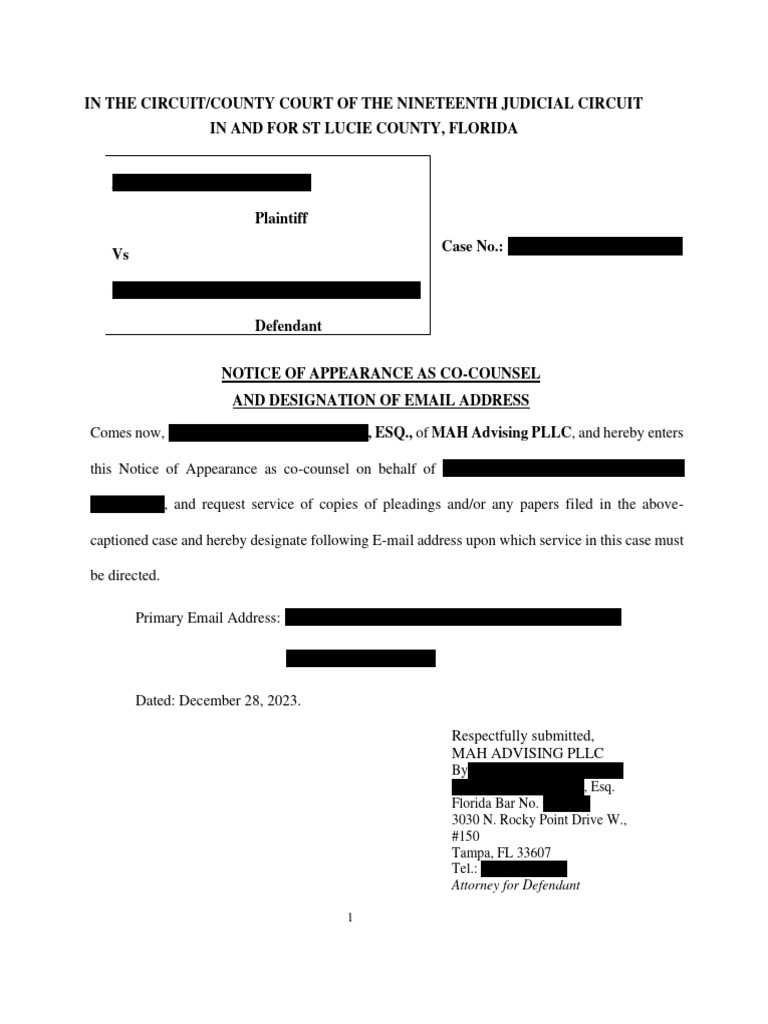 Florida Notice of Appearance Filed | PDF | Judiciaries | Justice