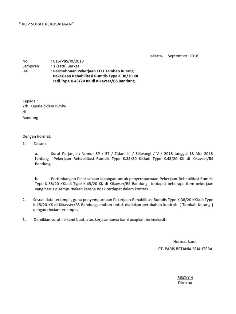 Contoh Surat Permohonan Pekerjaan Cco | PDF