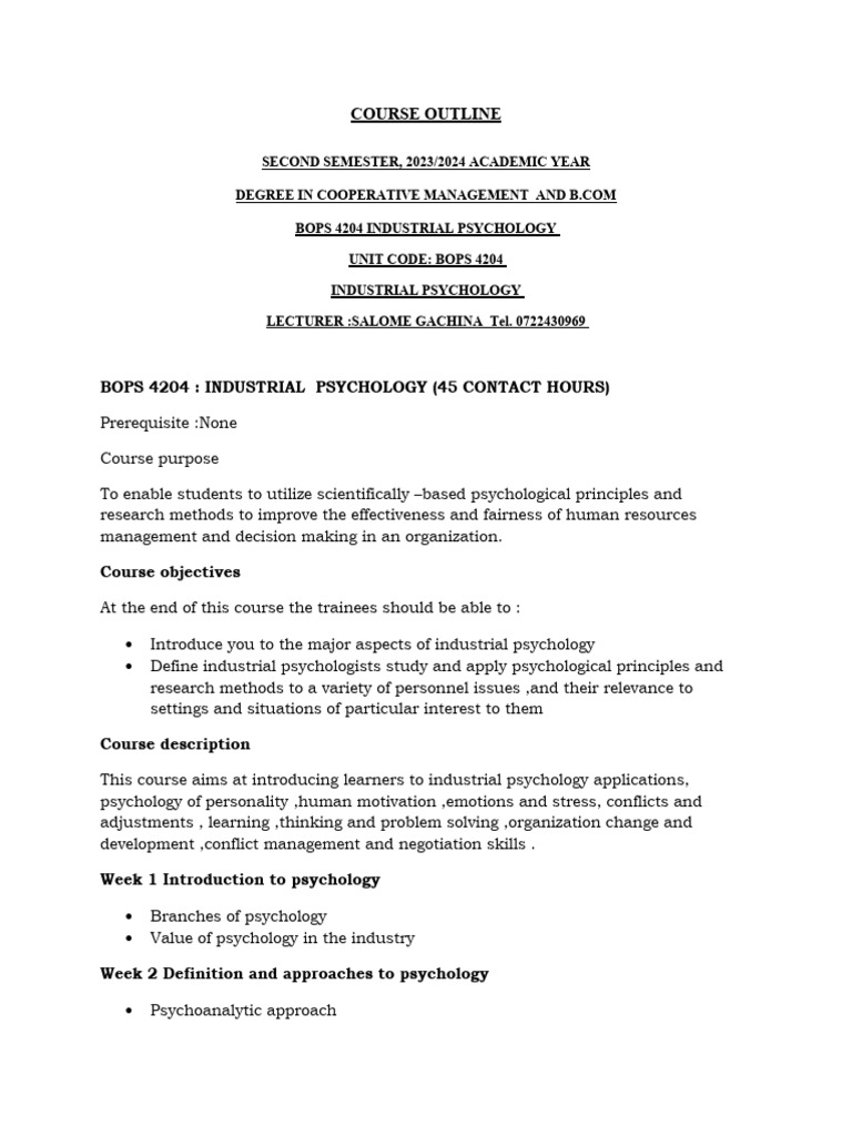 Industrial Psychology Course Outline | PDF | Industrial And ...