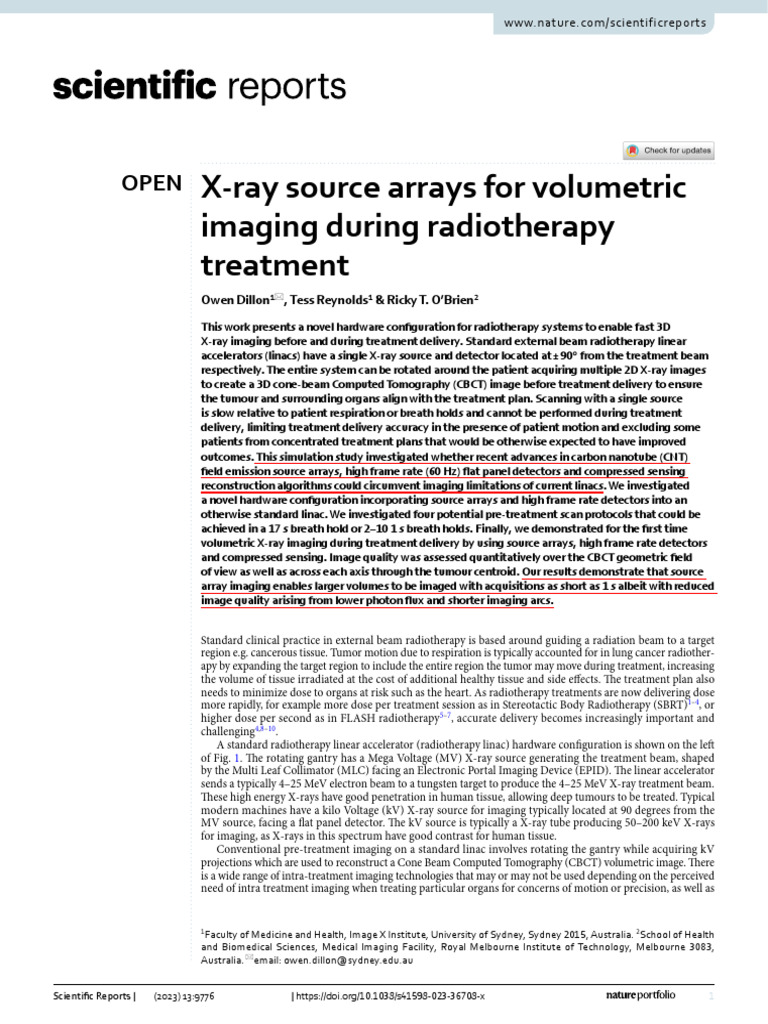 X-Ray Source Arrays For Volumetric Imaging During Radiotherapy ...