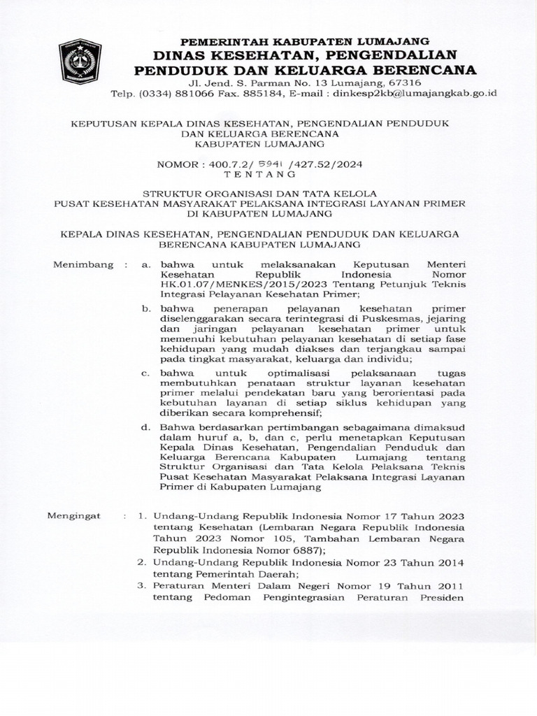 SK Sotk Puskesmas Pelaksana Ilp | PDF