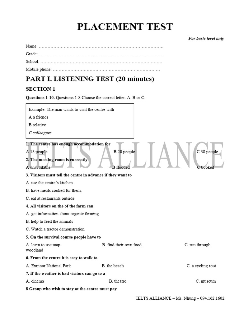 PLACEMENT TEST (Basic) | PDF | Physician