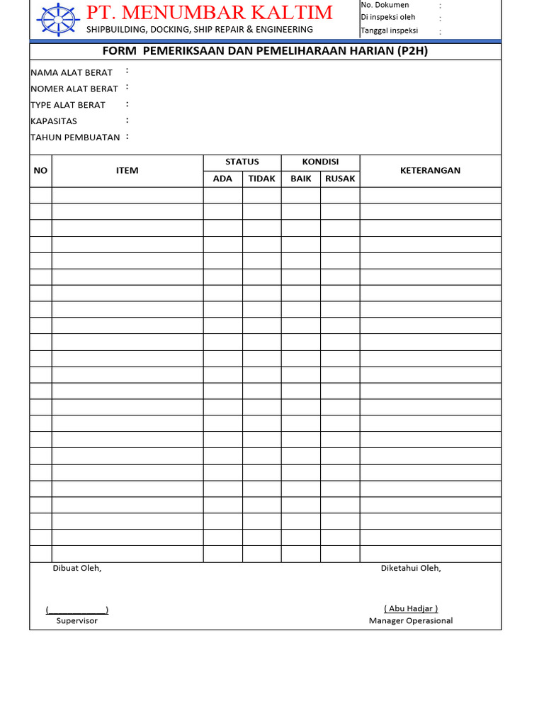 Form Inspeksi Alat Berat | PDF