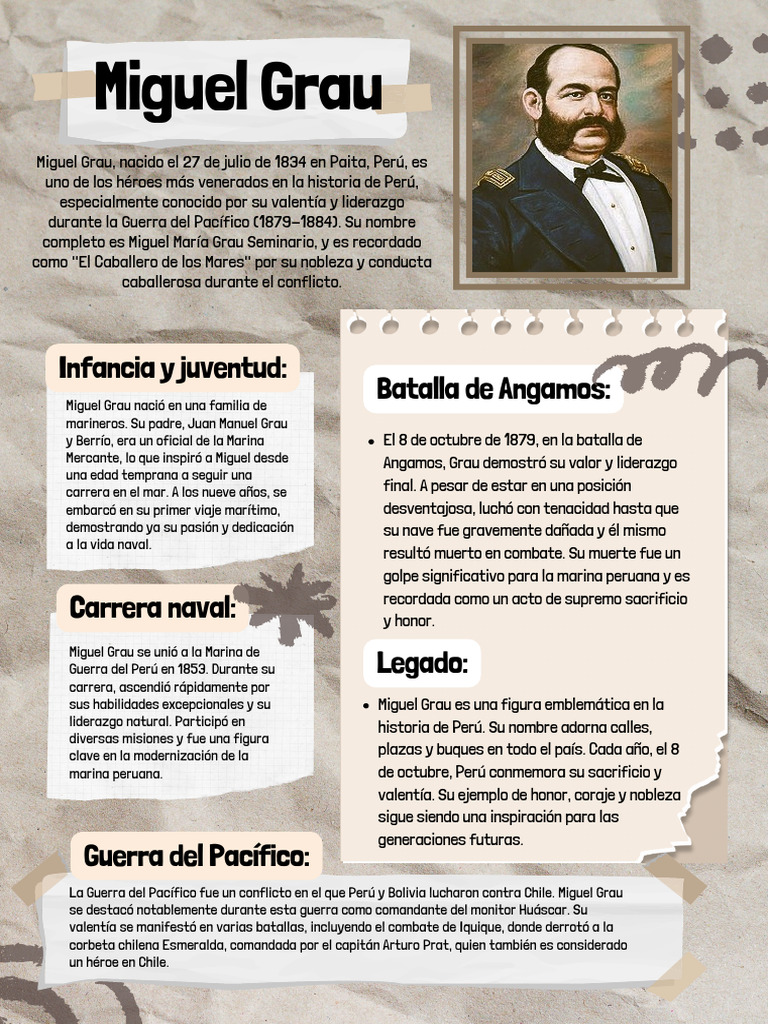 Documento A4 Biografía Collage Papel Antiguo Marrón y Beige | PDF | América del Sur | Guerra Naval