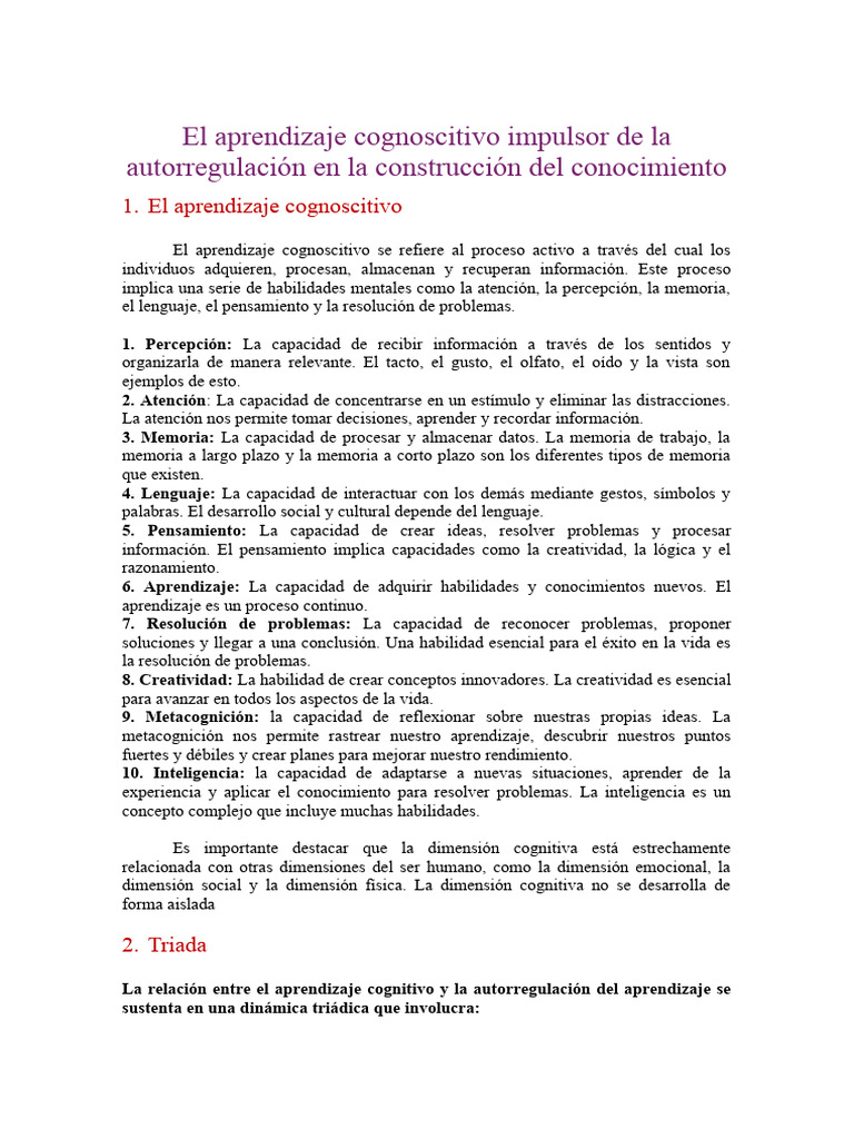 El aprendizaje cognitivo como impulsor de la autorregulación del aprendizaje y el conocimiento ...