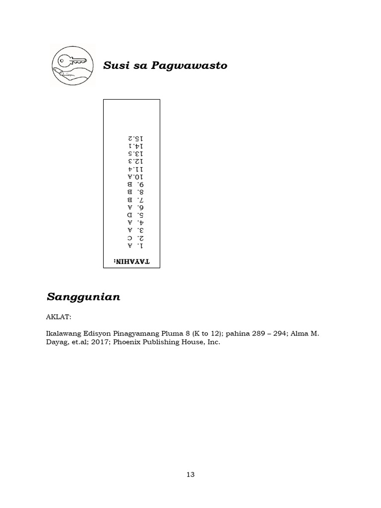 Filipino8.q2.m7.Answer Key | PDF
