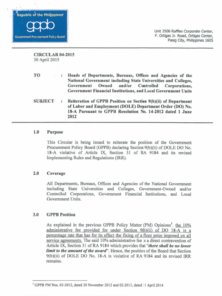 GPPB Circular No. 04 2015 | PDF