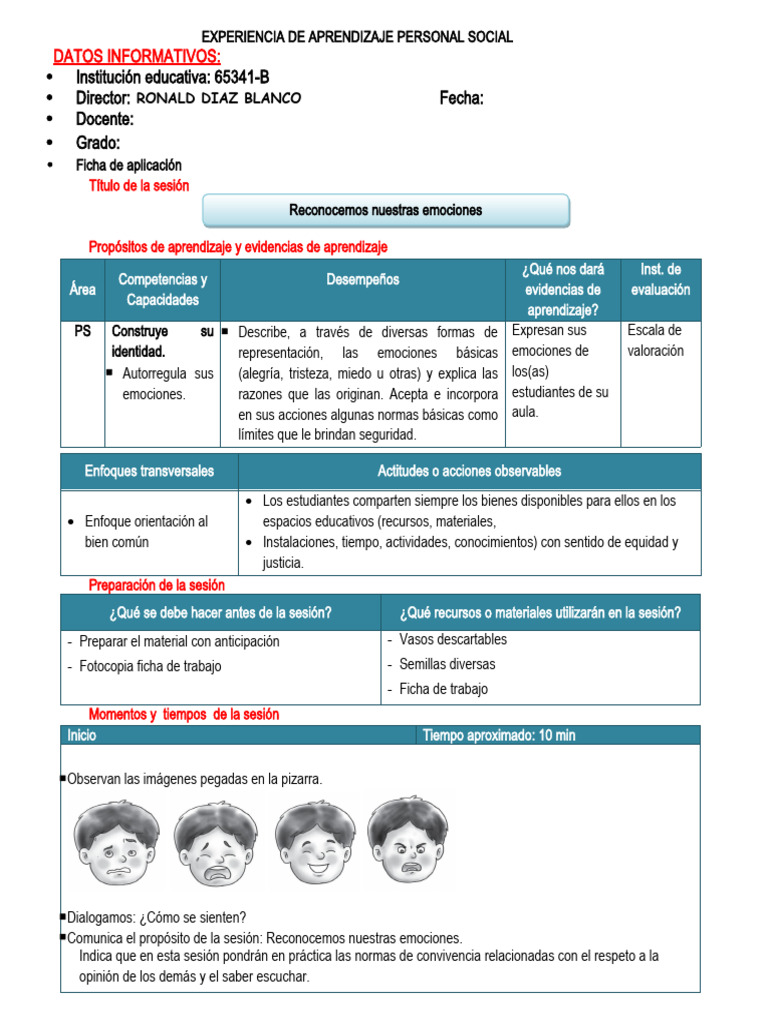 Reconocemos nuestras emociones- PERSONAL SOCIAL | PDF | Las emociones ...