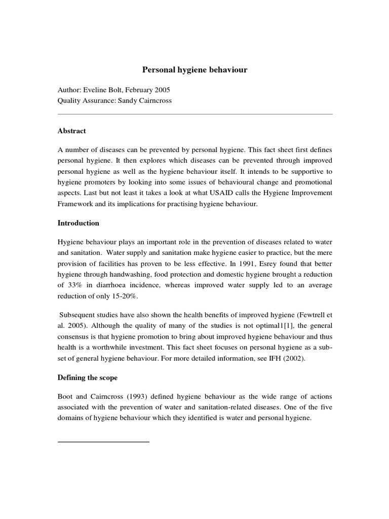 Personal Hygiene Behaviour Well | PDF | Hygiene | Hand Washing
