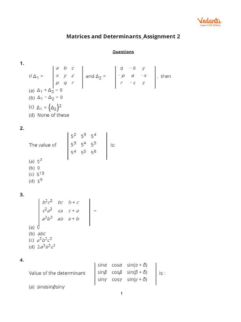 Matrices and Determinants - Assignment 2 | PDF