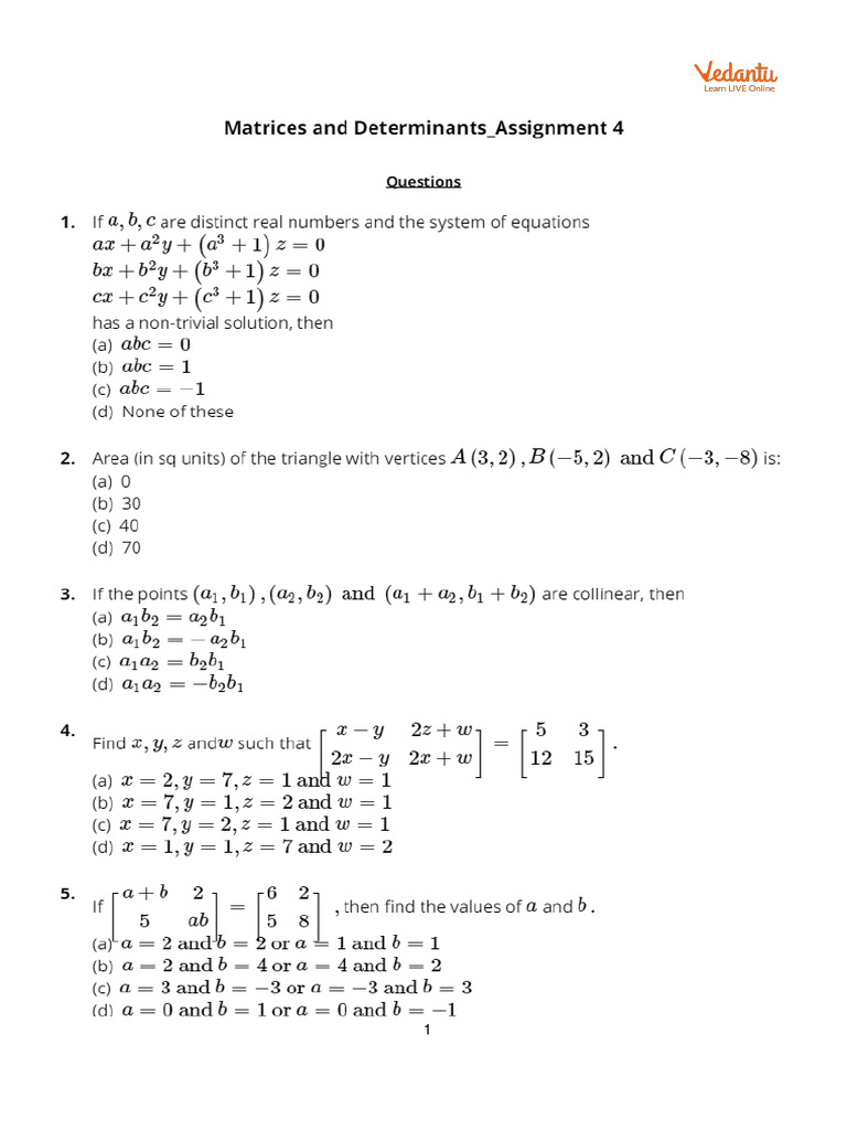 Matrices and Determinants - Assignment 4 | PDF