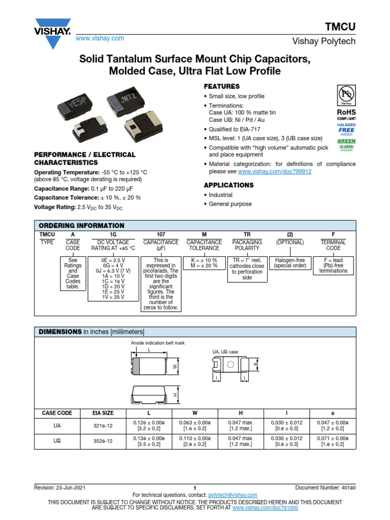 Tmcu (Solid Tantalum Surface Mount Chip Capacitors) | PDF | Capacitor ...