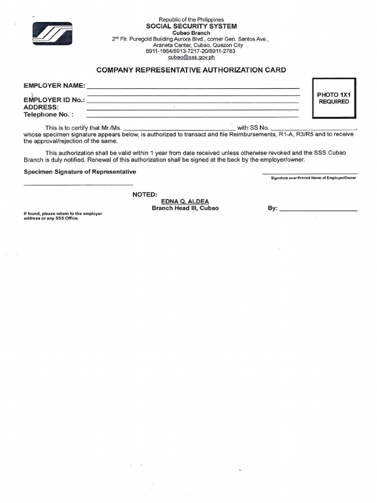 Representative Card - SSS Cubao | PDF