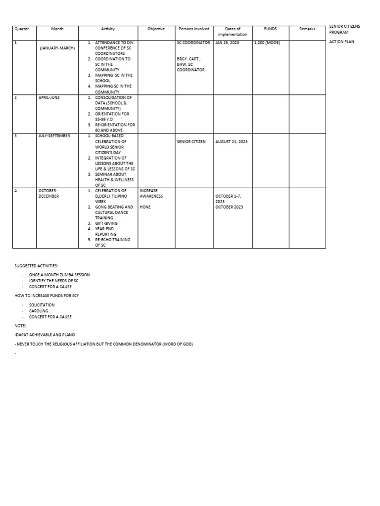 Senior Citizen Action Plan | PDF