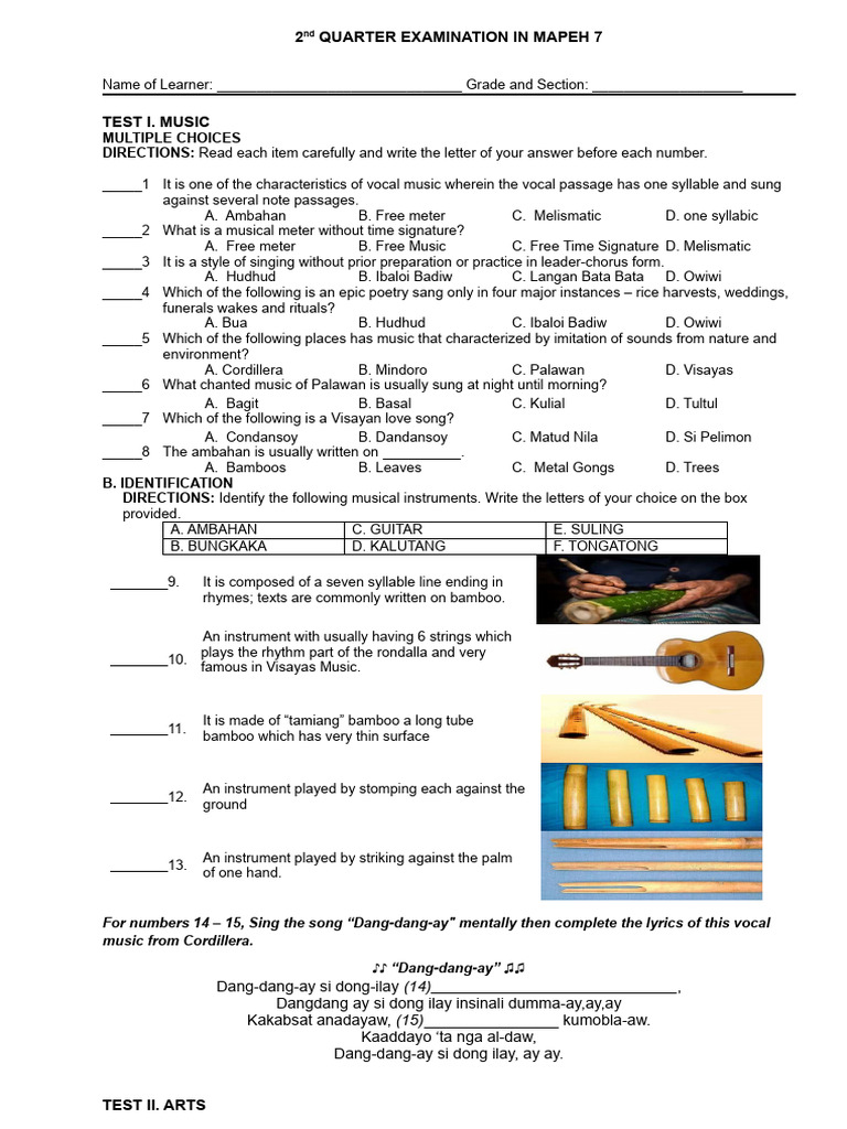 MAPEH 7 Second Quarter Exam | PDF | Foods | Dietary Fiber