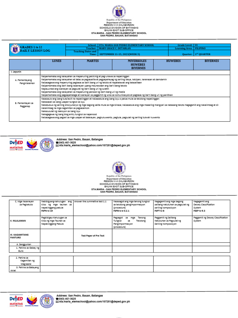 Filipino DLL Week 3 | PDF
