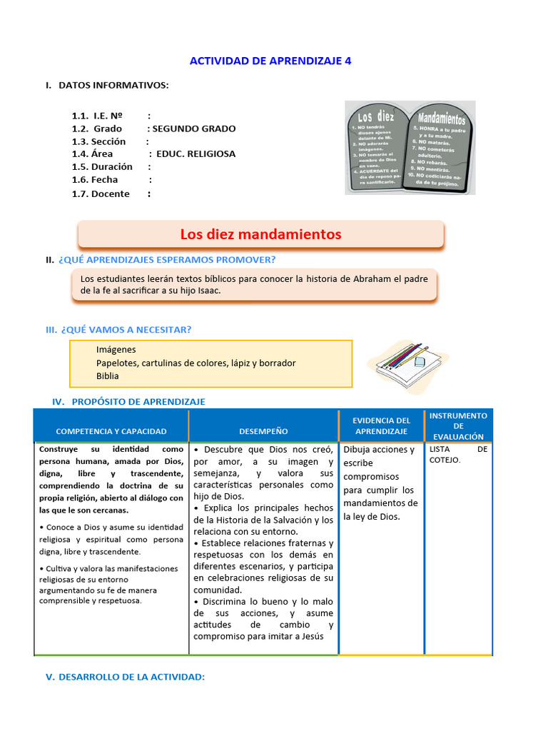 D4 A2 Edu. Religion SESION Los Diez Mandamientos | PDF | Diez ...