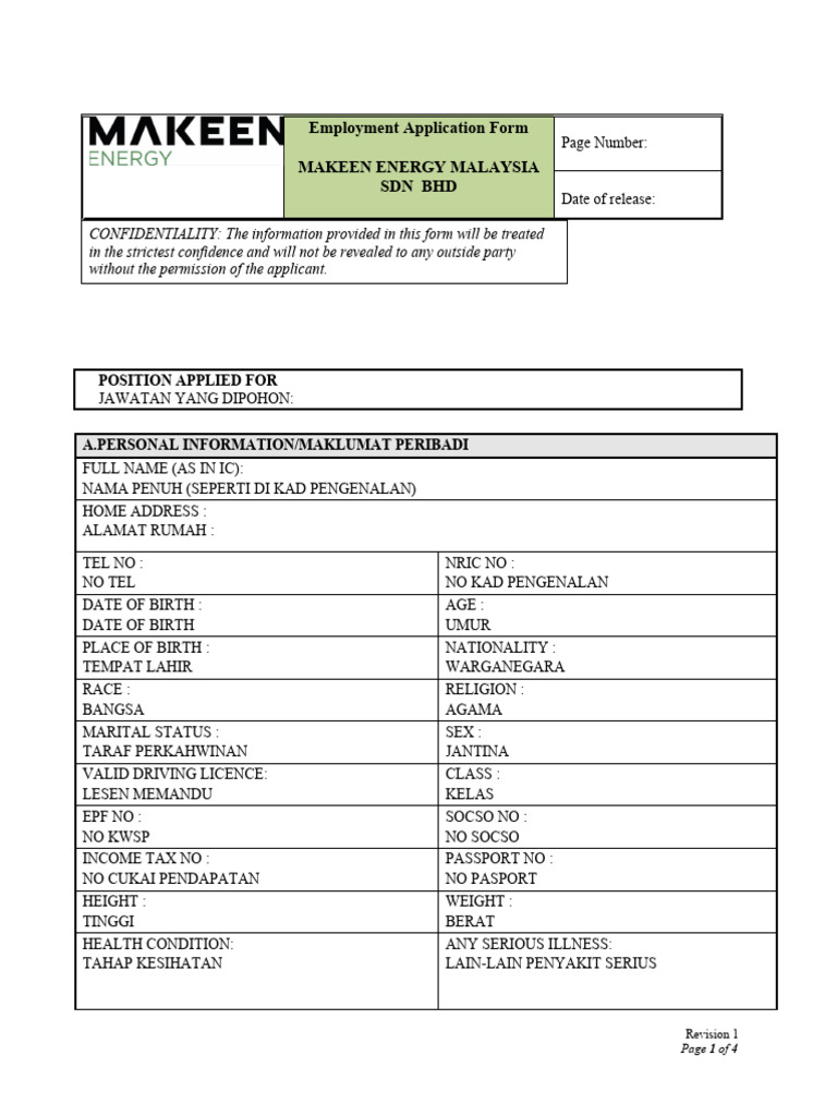 Employment Application Form Template | PDF | Government And Personhood