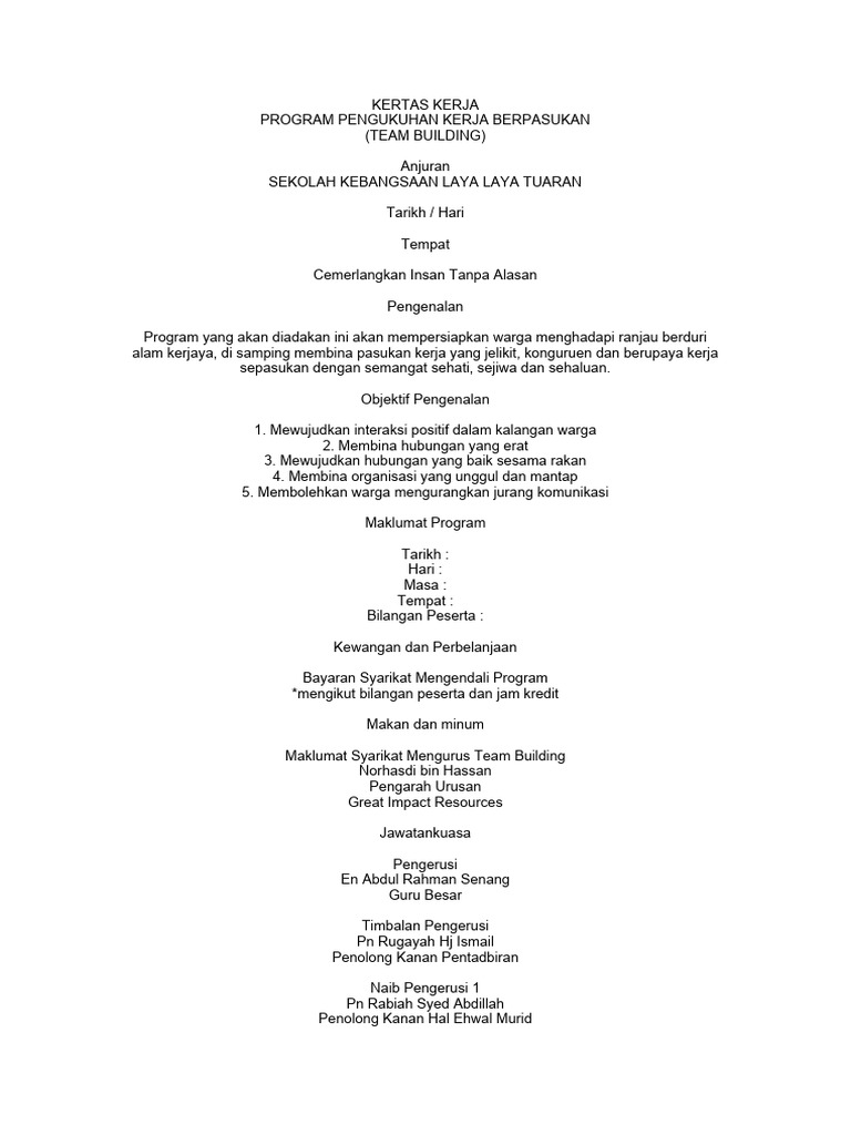 Kerja Kerja Team Building SK Laya Laya | PDF