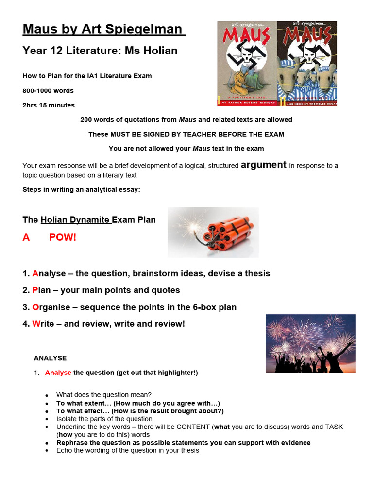 How To Plan For The Exam Maus by Art Spiegelman | PDF | Essays | Paragraph