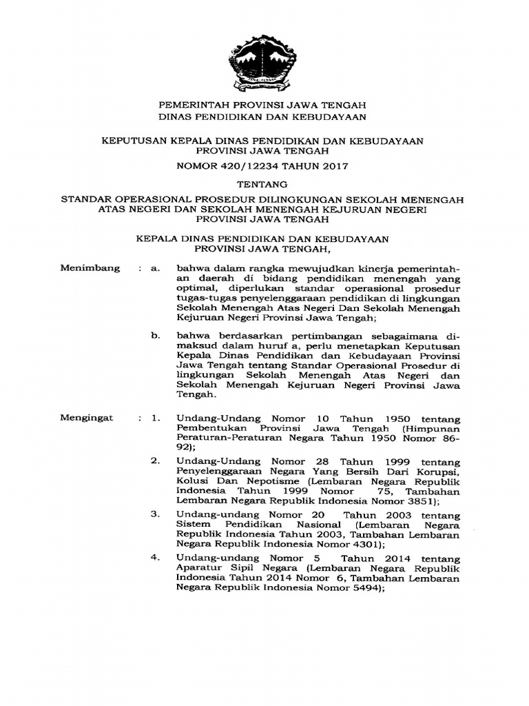 Surat Keputusan KADISDIKBUD Jaateng - TTG SOP | PDF Surat Keputusan KADISDIKBUD Jaateng - TTG SOP | PDF