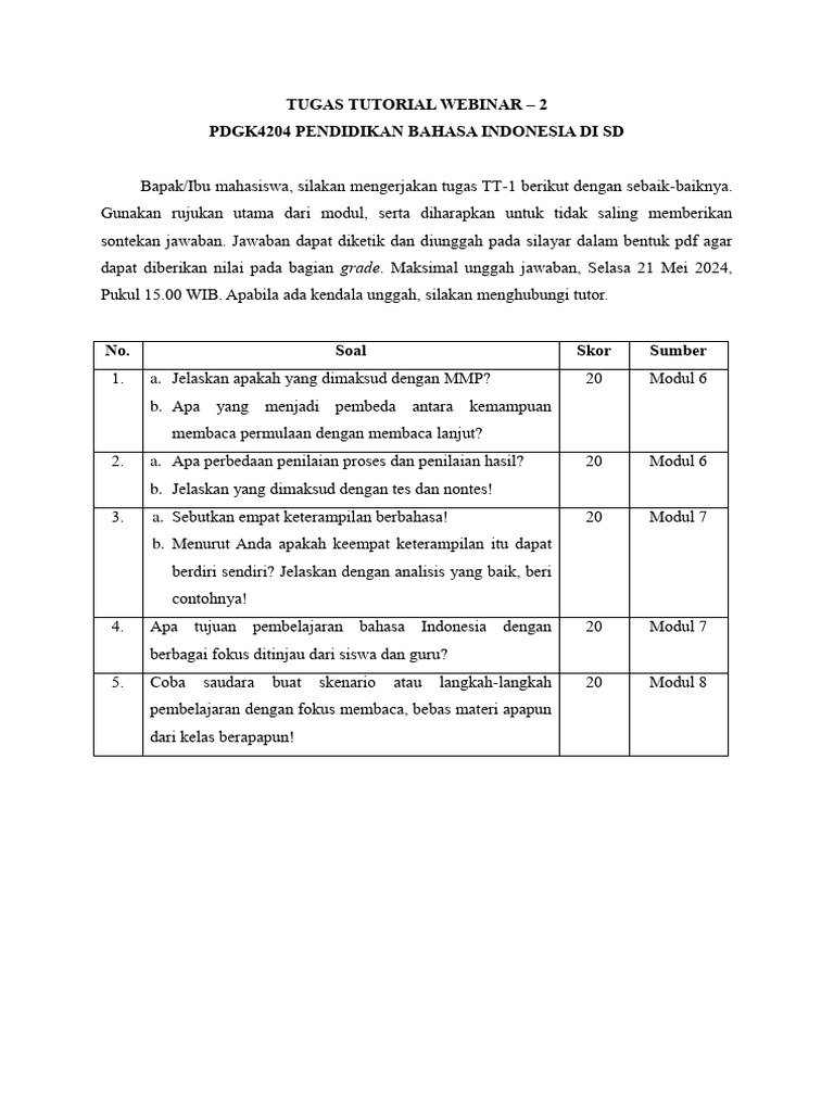 TT2 Pendidikan Bahasa Indonesia | PDF
