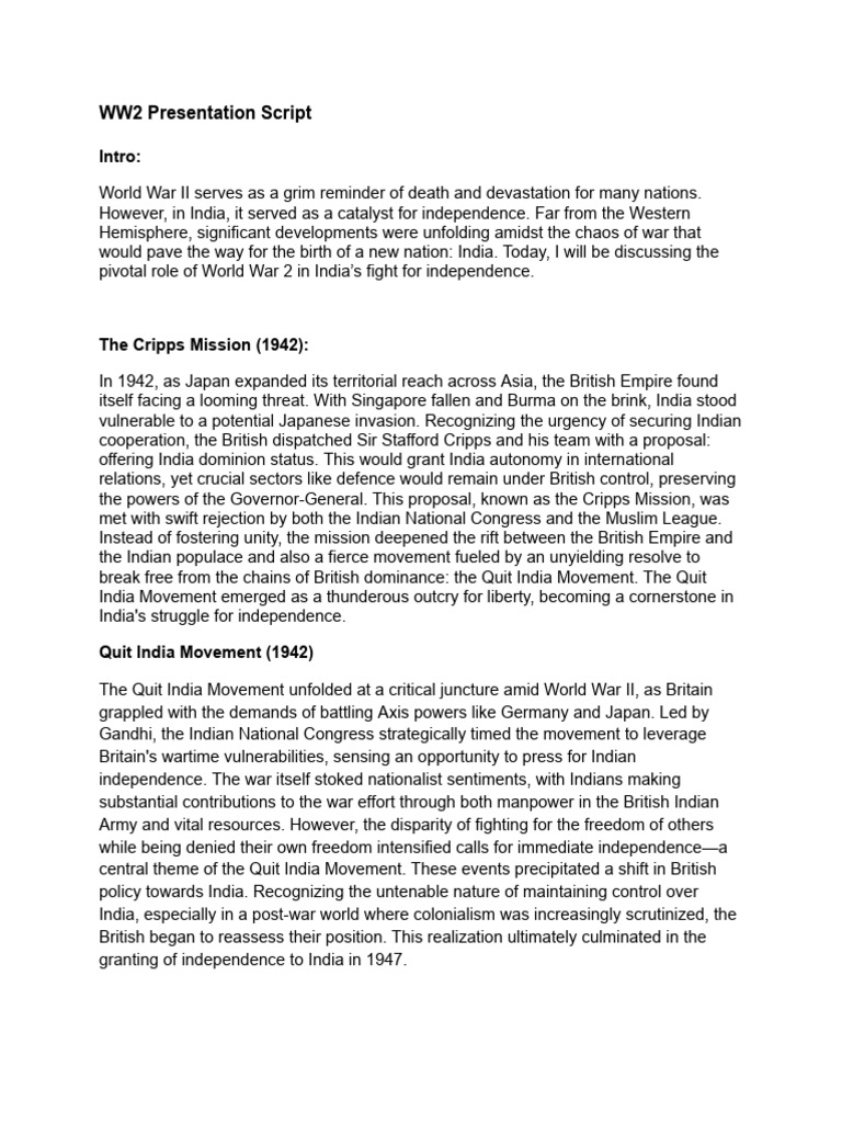 WW2's Impact on India's Independence | PDF | Partition Of India ...