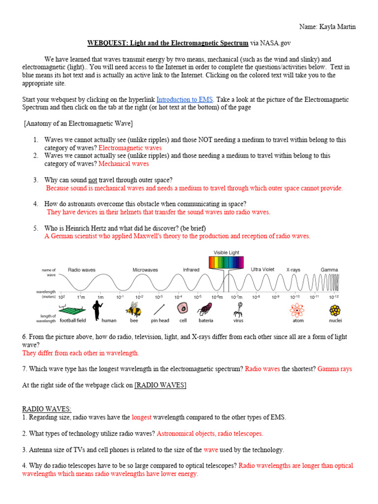 Light and Electromagnetic Spectrum WebQuest | PDF | Ultraviolet | Radio