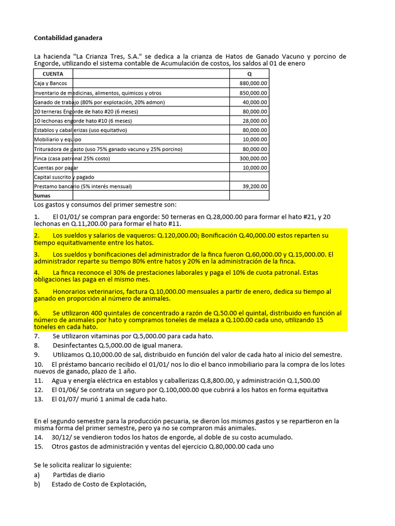 3.1 Cont Ganadera Acum de costos ejerc clase (1) | PDF | Contabilidad