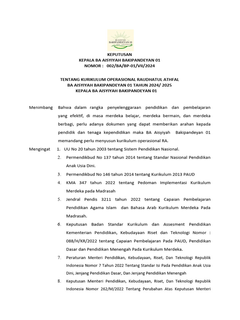 SK PENGESAHAN DOKUMEN KORA 2023 2024 | PDF