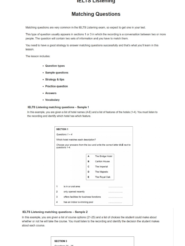 MAtching IELTS Listening | PDF