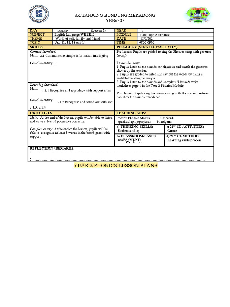 L1-L5 (Y2 Phonics Editable) W2 | PDF | Phonics | Teachers