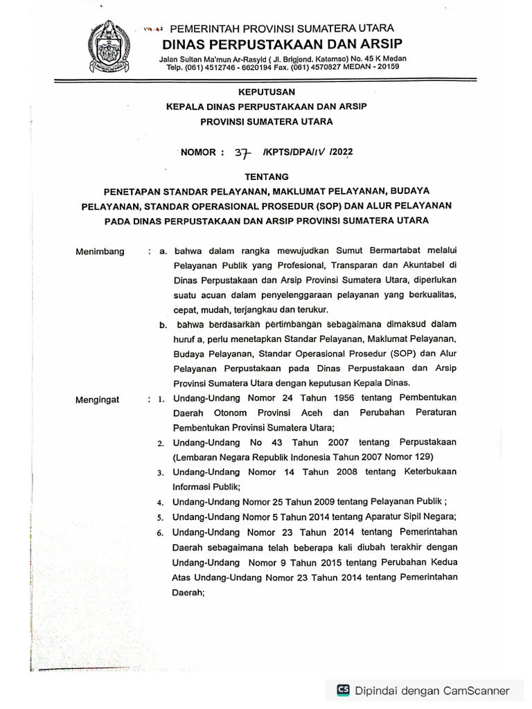 SOP Perpus Provinsi Sumatera Utara | PDF