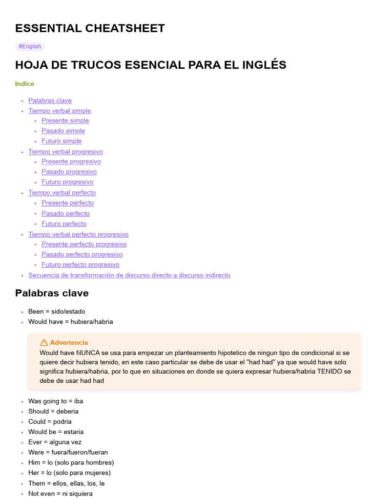 Essential Cheatsheet | PDF | Verbo | Gramática