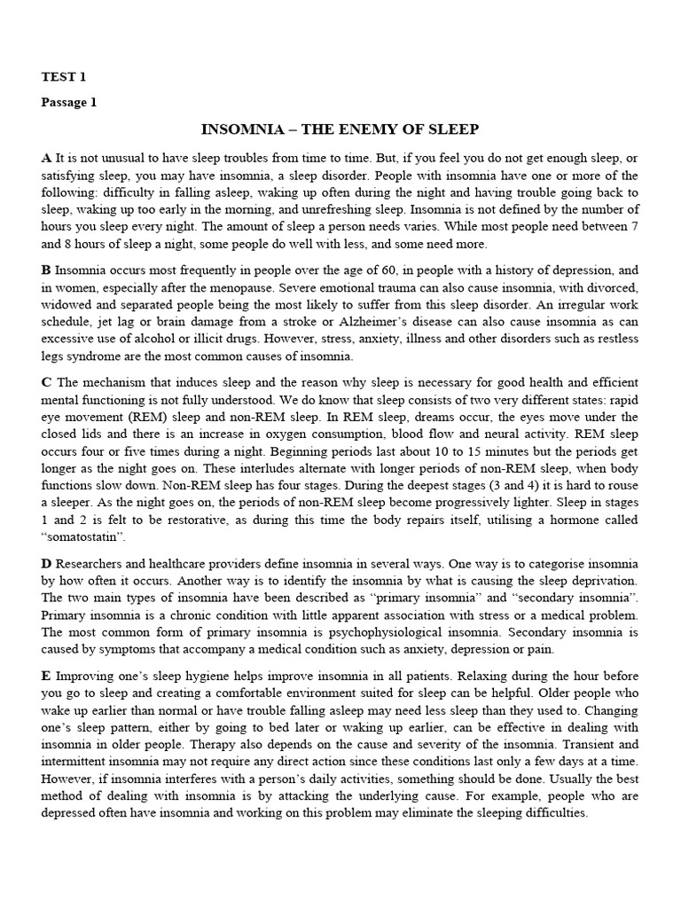 TEST 1 | PDF | Sleep | Insomnia