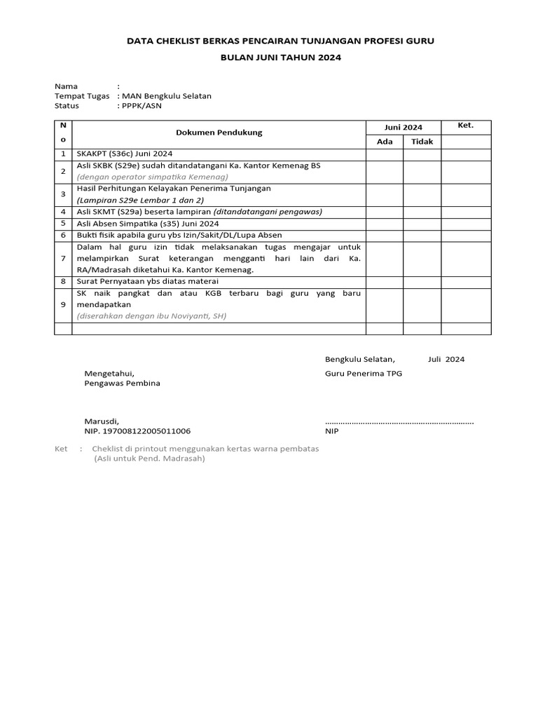 Ceklis Kelengkapan Sertifikasi | PDF
