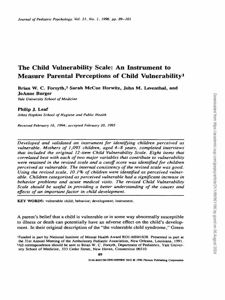 The Child Vulnerability Scale An Instrument | PDF | Behavioural Sciences | Psychology