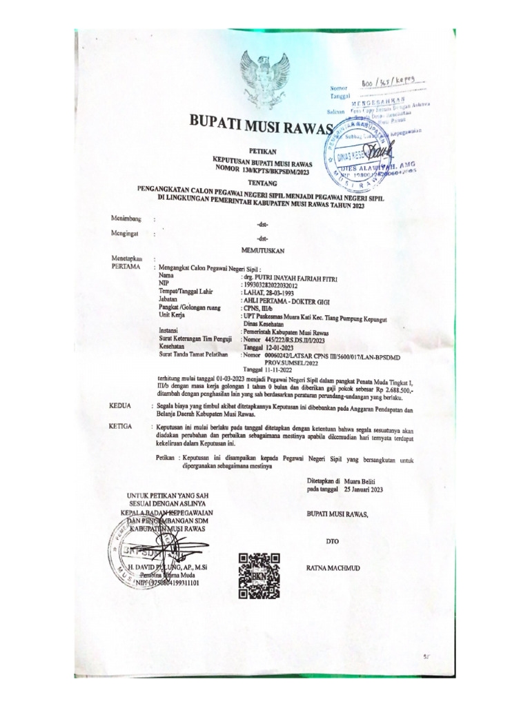 SK PNS DRG - Putri Inayah | PDF