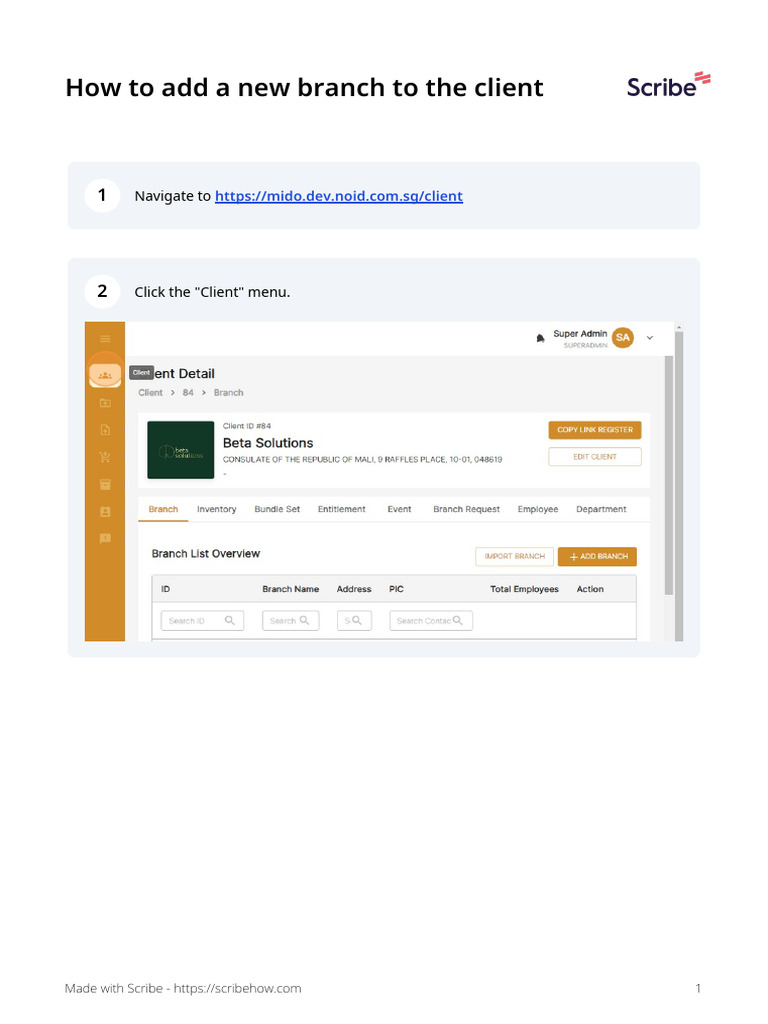 Add a New Branch in Client Portal | PDF