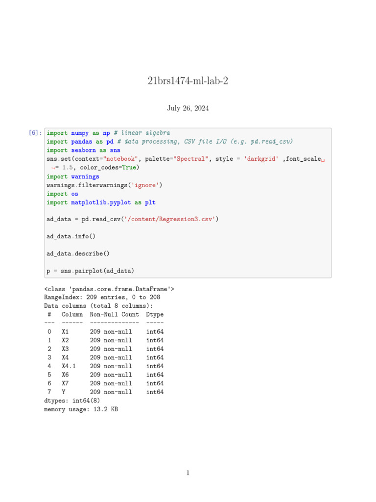 21brs1474-ml-lab-2 | PDF | Errors And Residuals | Mean Squared Error