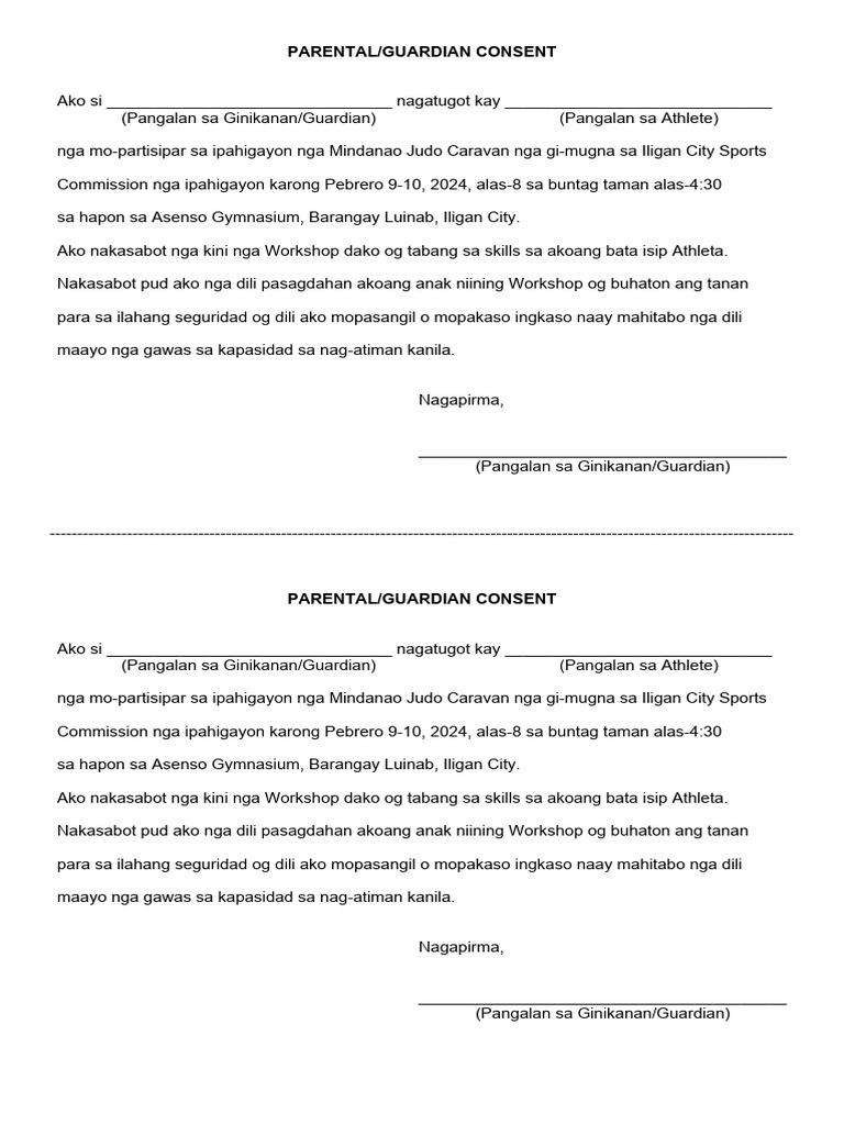 Mindanao Judo Caravan Parental & Guardian Consent Form | PDF