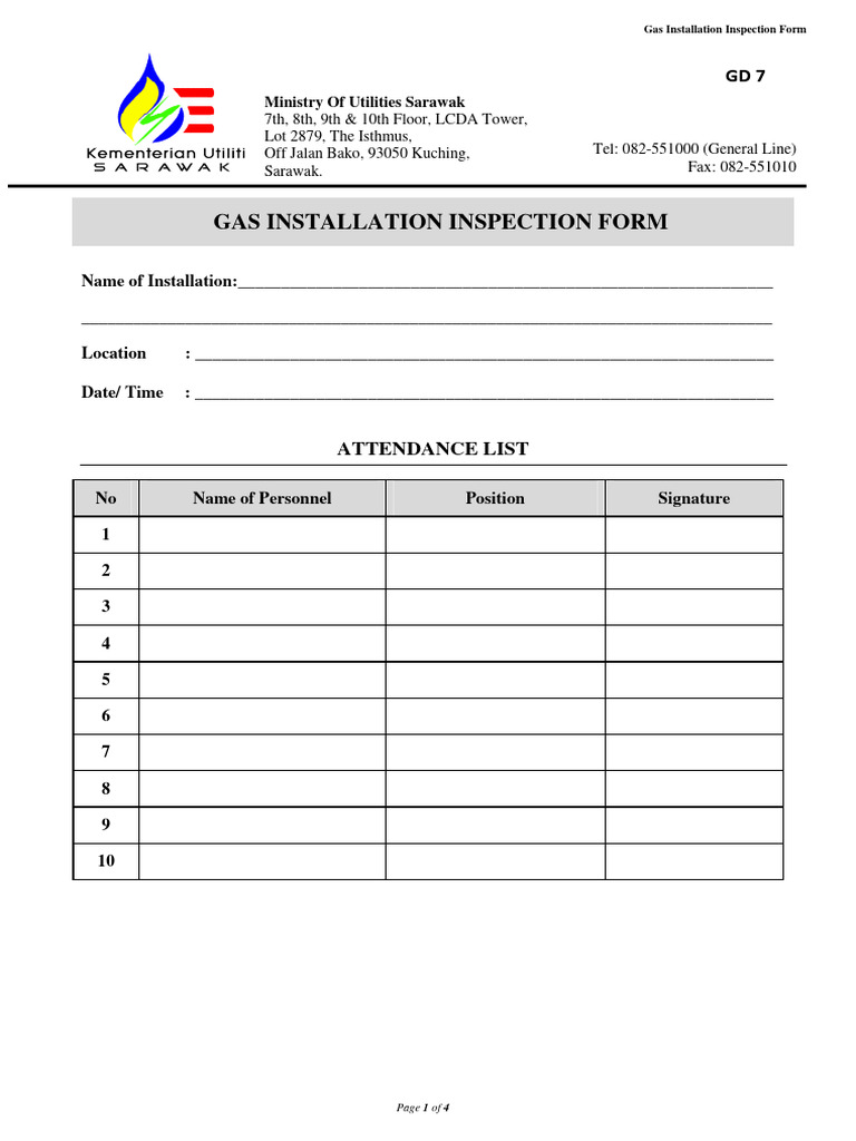 GD 7-Gas Installation Inspection Form | PDF | Pipe (Fluid Conveyance ...