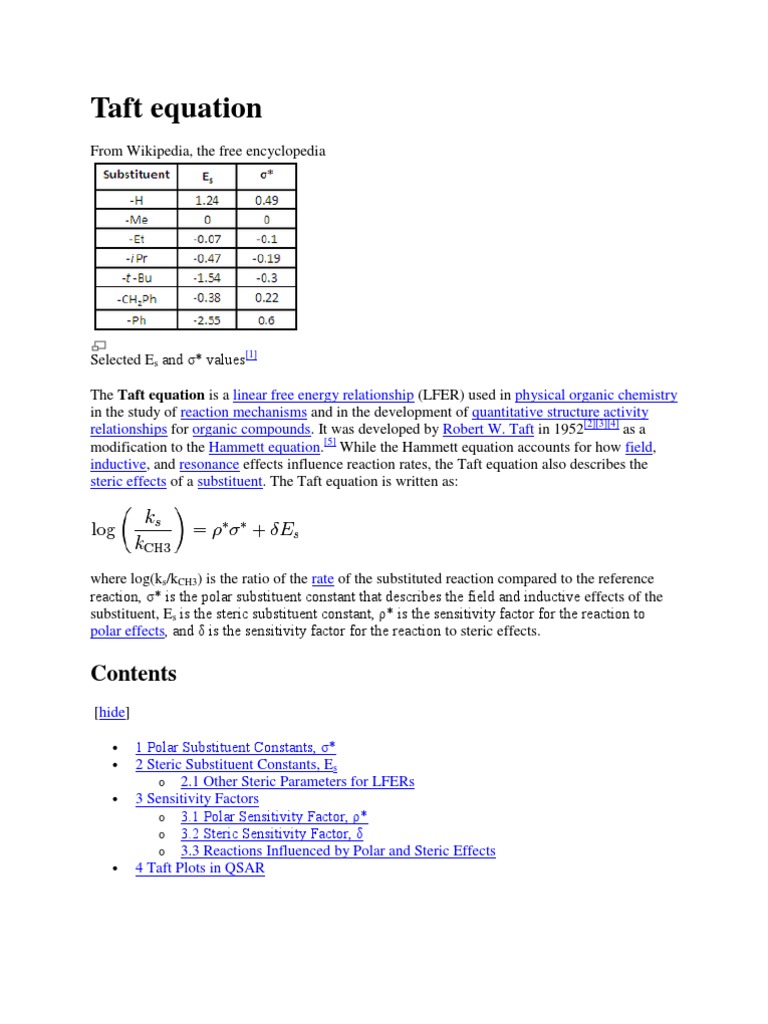Taft Equation | Physical Chemistry | Physical Sciences