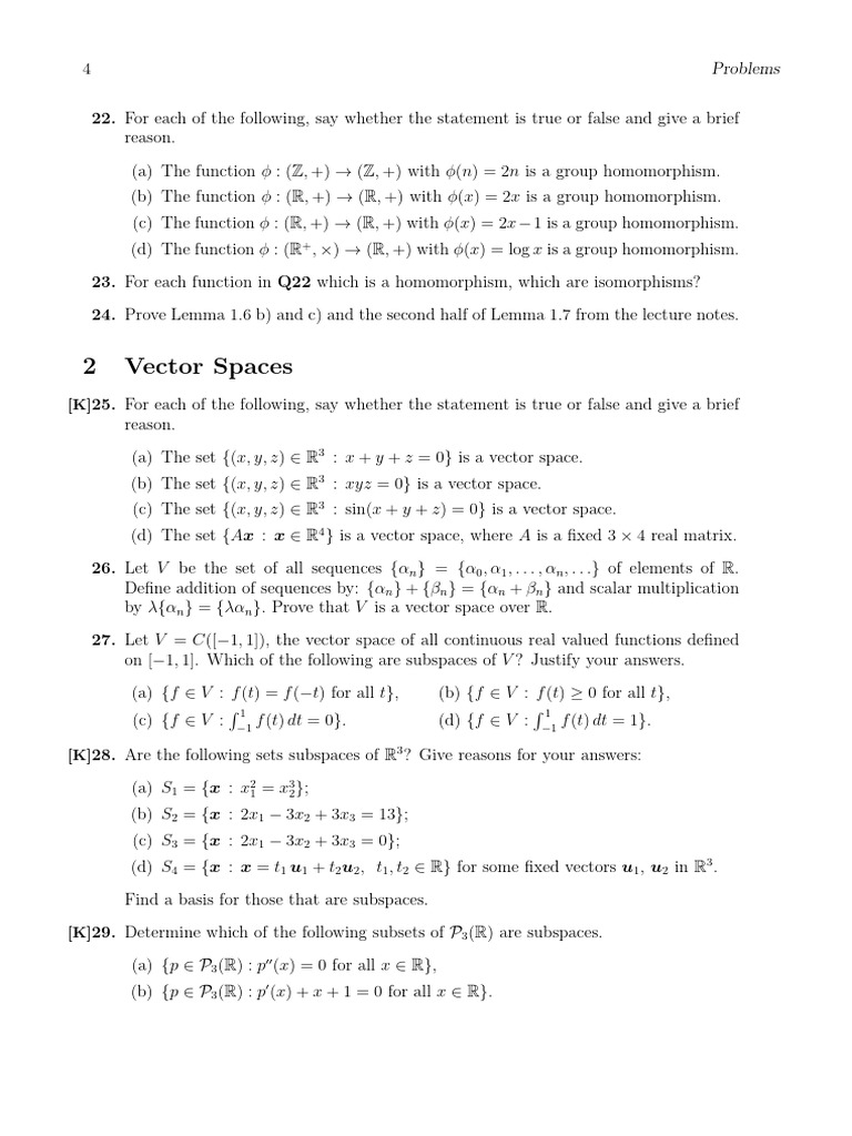MATH2601-PracticeProblems-Topic 2 Vector Spaces | PDF | Linear Subspace ...