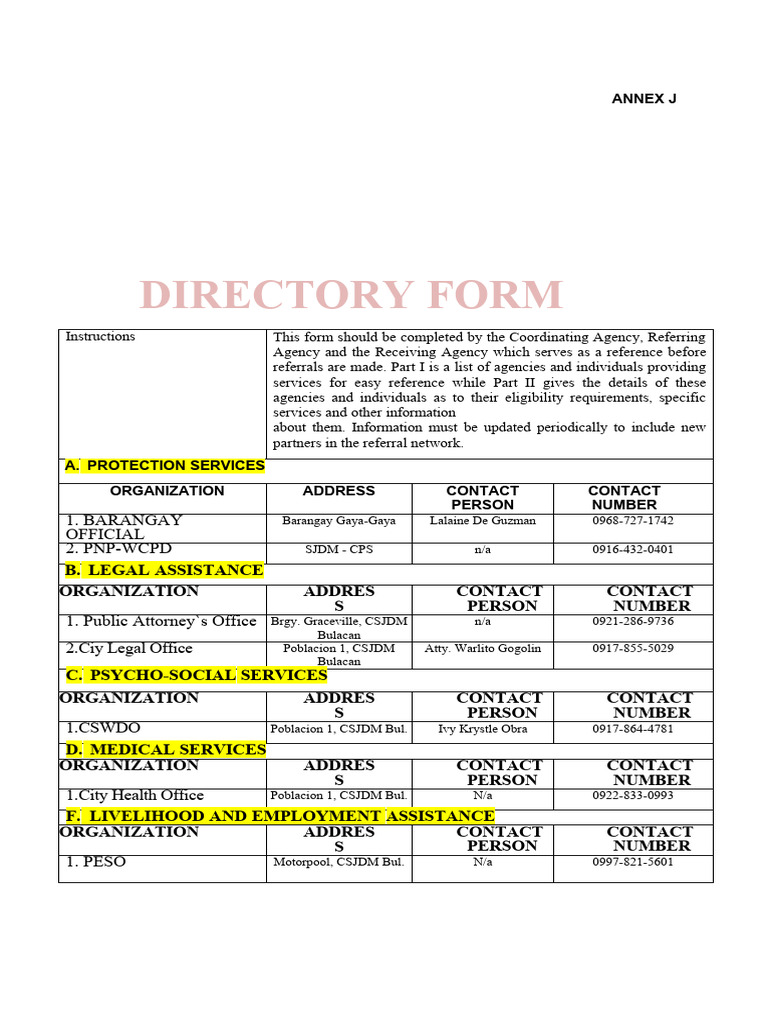 4.1.7.2 Annex J Directory Form | PDF