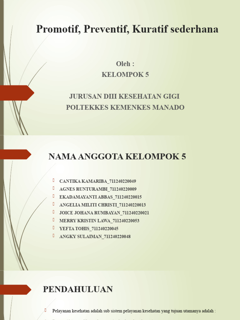 Promotif, Preventif, Kuratif Sederhana KLPK 5 | PDF